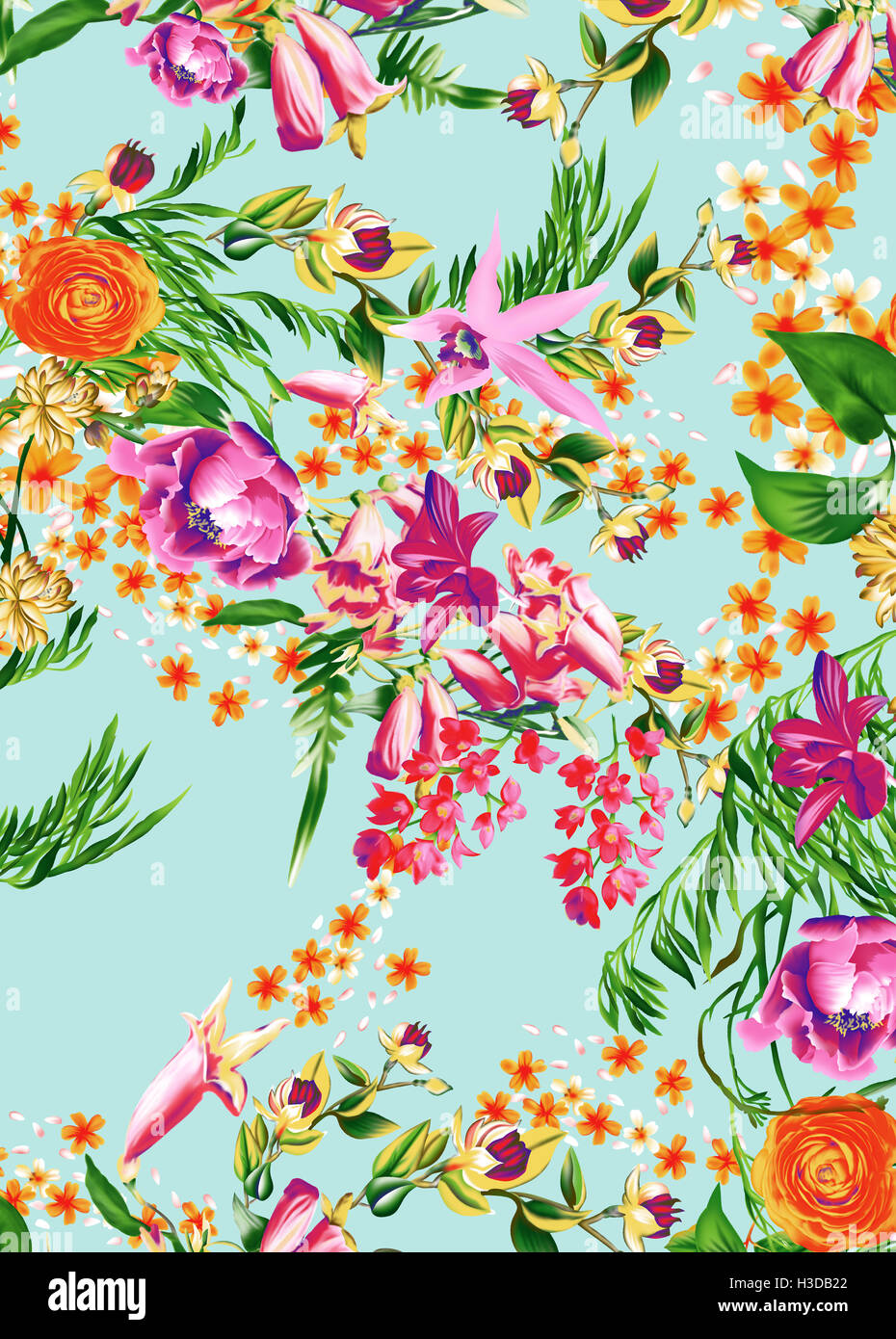 beautiful colorful textile print floral design Stock Photo - Alamy