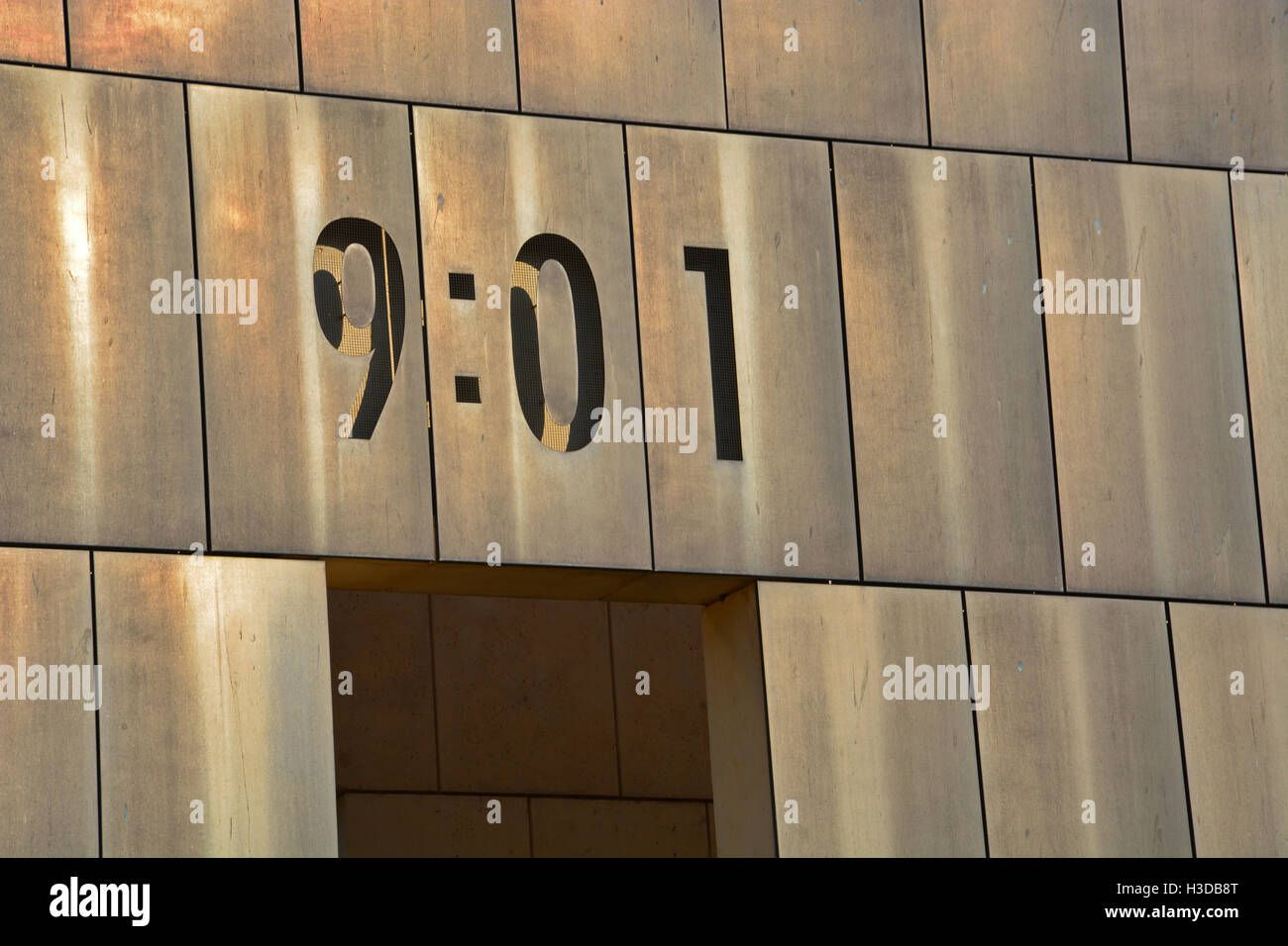 Two gates at the Oklahoma City National Memorial mark before (9:01) and ...