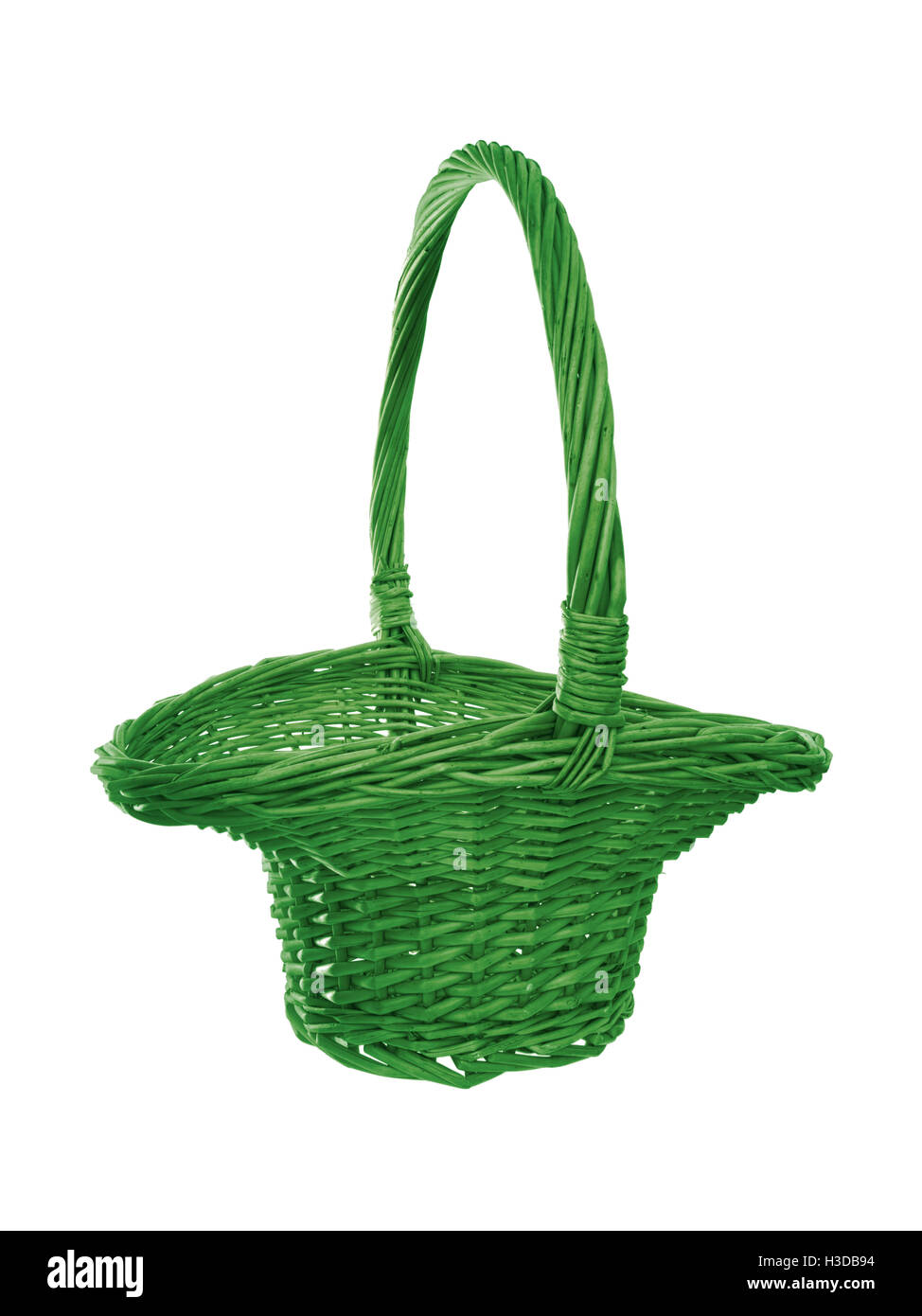 Green wicker basket isolated on white Stock Photo - Alamy