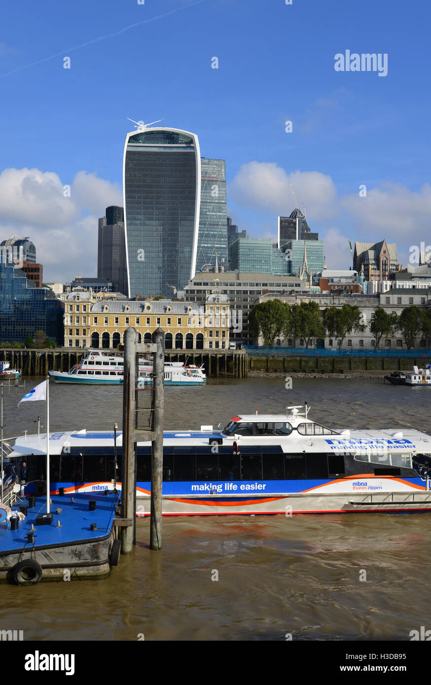UK, London, London Skyline, River Thames, Thames Clipper Stock Photo ...