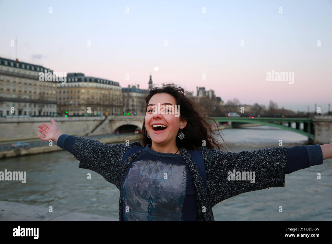 Beautiful student girl have fun in Paris, France Stock Photo - Alamy