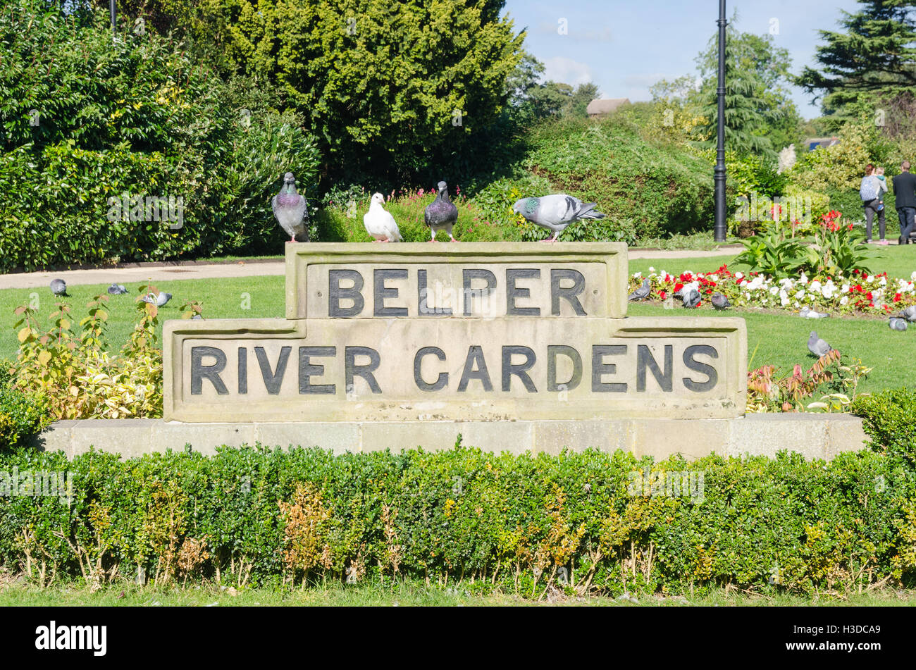 Stone sign at Belper River Gardens in Belper, Derbyshire Stock Photo ...
