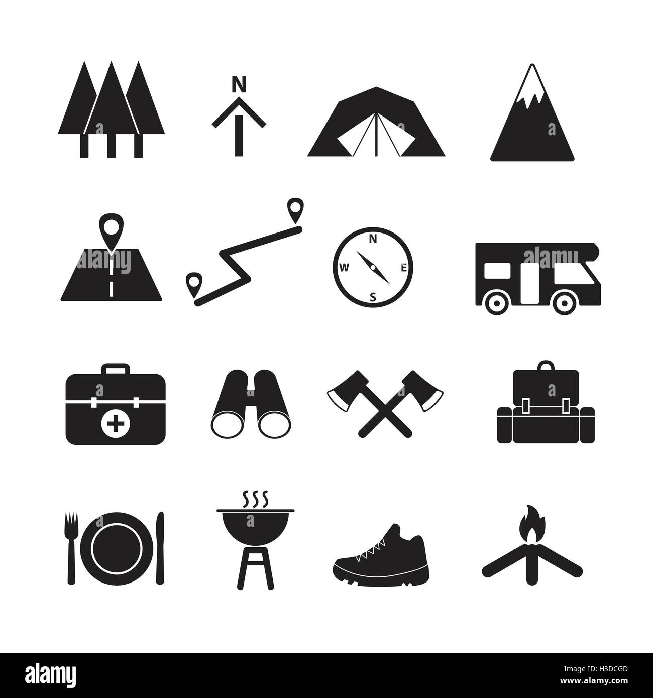 camping icon set,summer camping, outdoor, travel Stock Vector Image ...