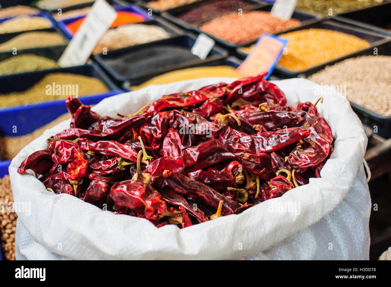 Red chili peppers in sack hi-res stock photography and images - Alamy