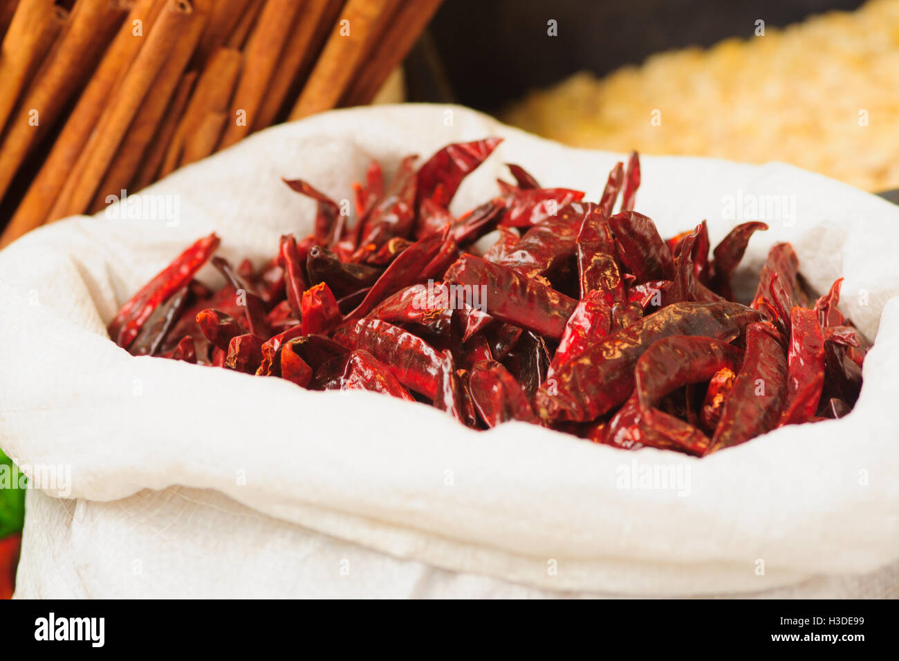 Red chili peppers in sack hi-res stock photography and images - Alamy