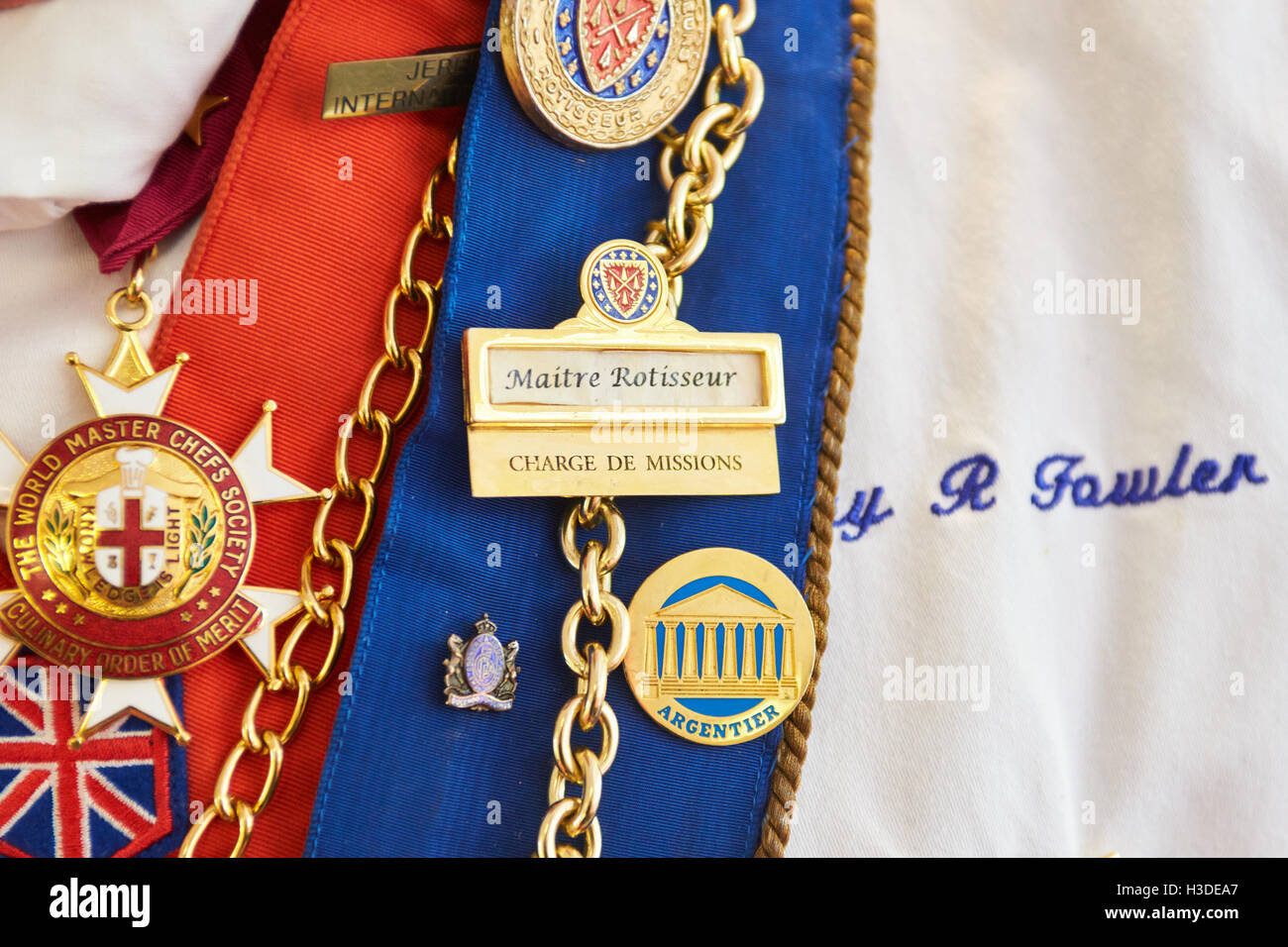 Awards worn by BBQ judge Jeremy Fowler at the Weber Grill Academy in ...