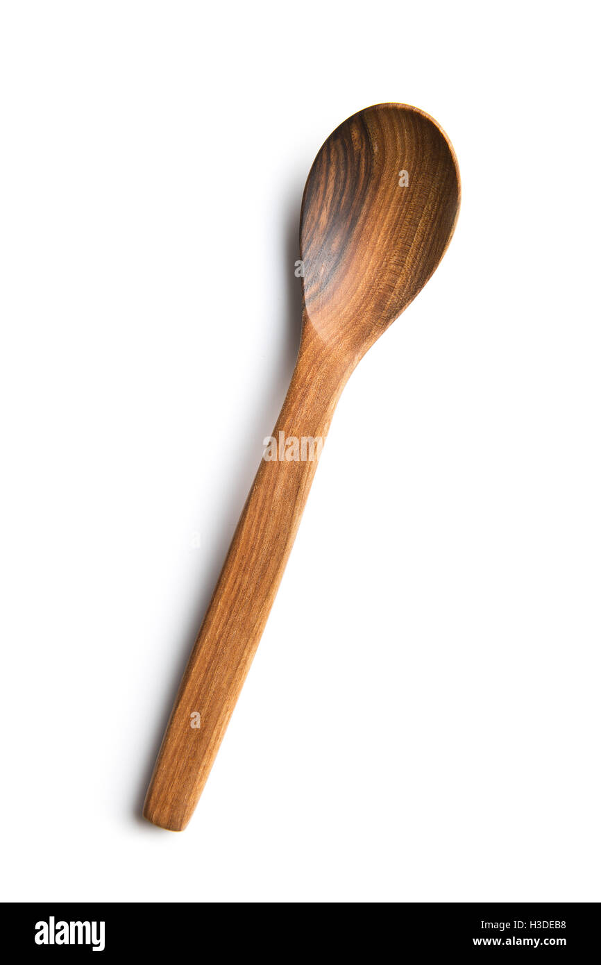 Handmade wooden spoon isolated on white background. Top view Stock ...
