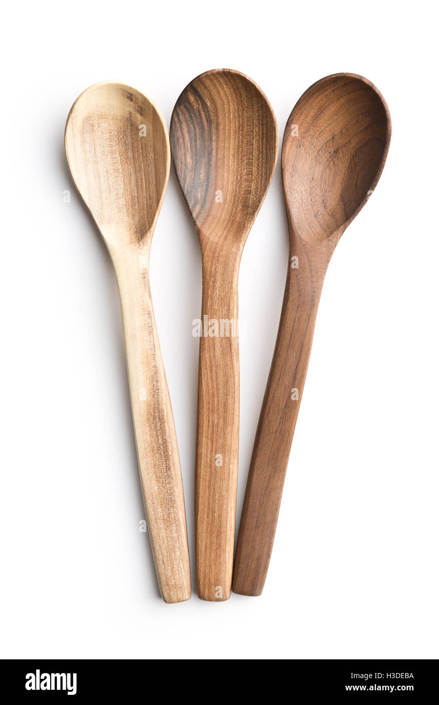 Three wooden spoons isolated on white background. Top view Stock Photo ...