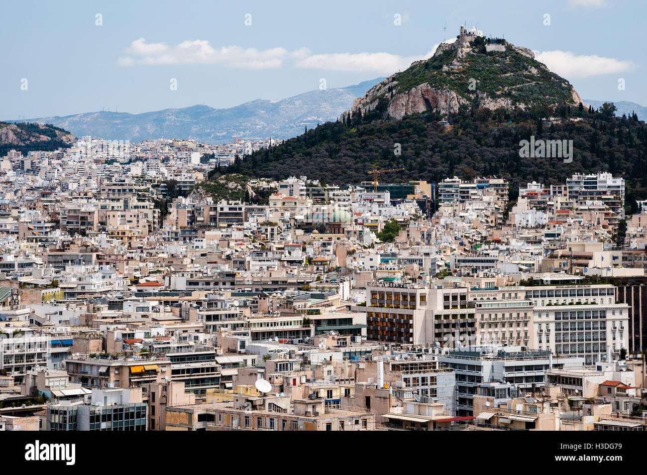 Greece, Athens. View of Athens from the famous Acropolis. Mount ...