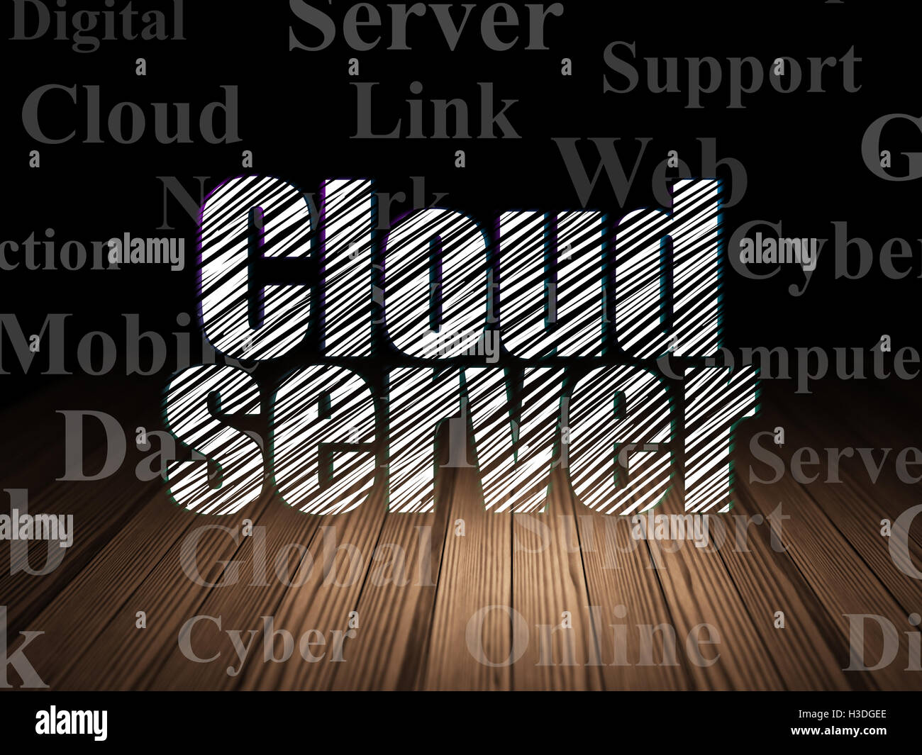 Cloud networking concept: Cloud Server in grunge dark room Stock Photo ...