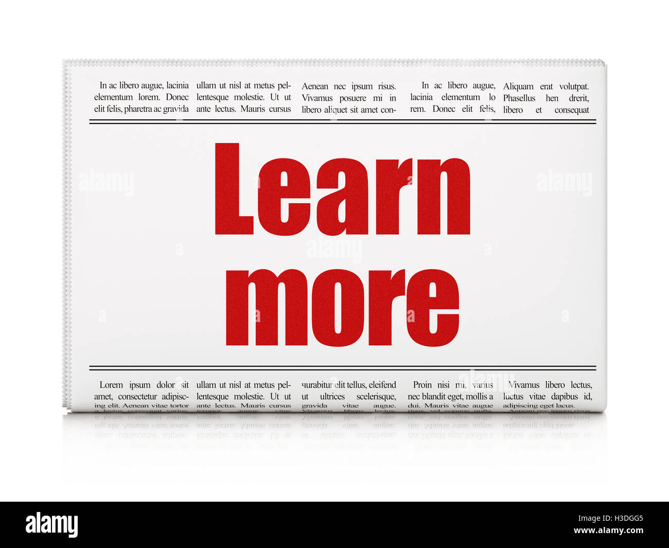 Learning concept: newspaper headline Learn More Stock Photo - Alamy