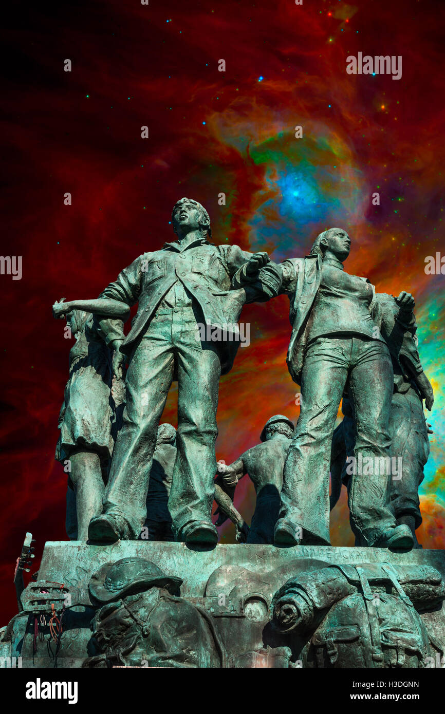 Monument to the Soviet students working on the vacation at buildings of ...