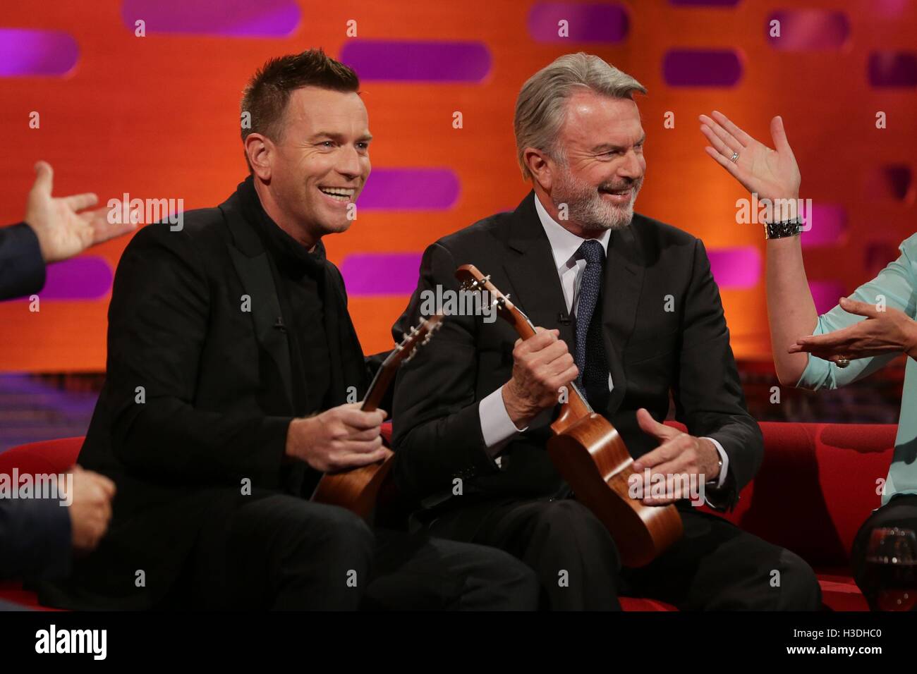Ewan McGregor and Sam Neill during filming of The Graham Norton Show at ...