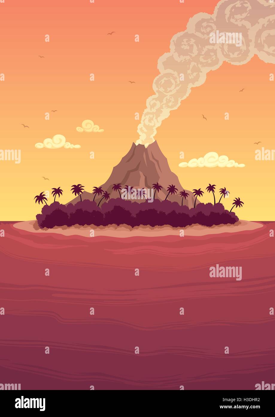 Tropical island with smoking volcano Stock Vector Image & Art - Alamy