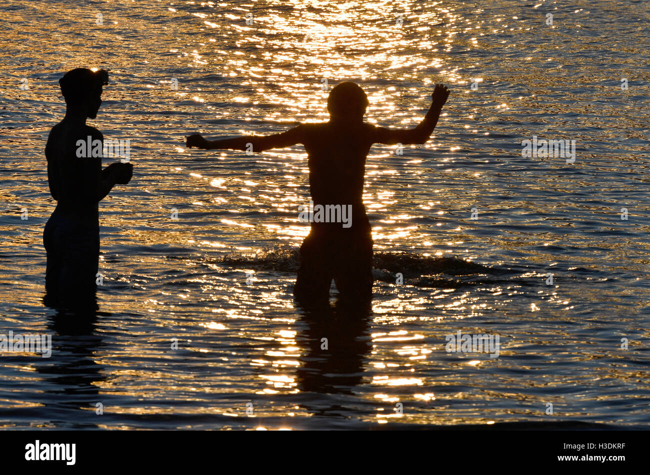 Unteruhldingen, Germany. 5th Oct, 2016. Two youths bathing in Lake ...