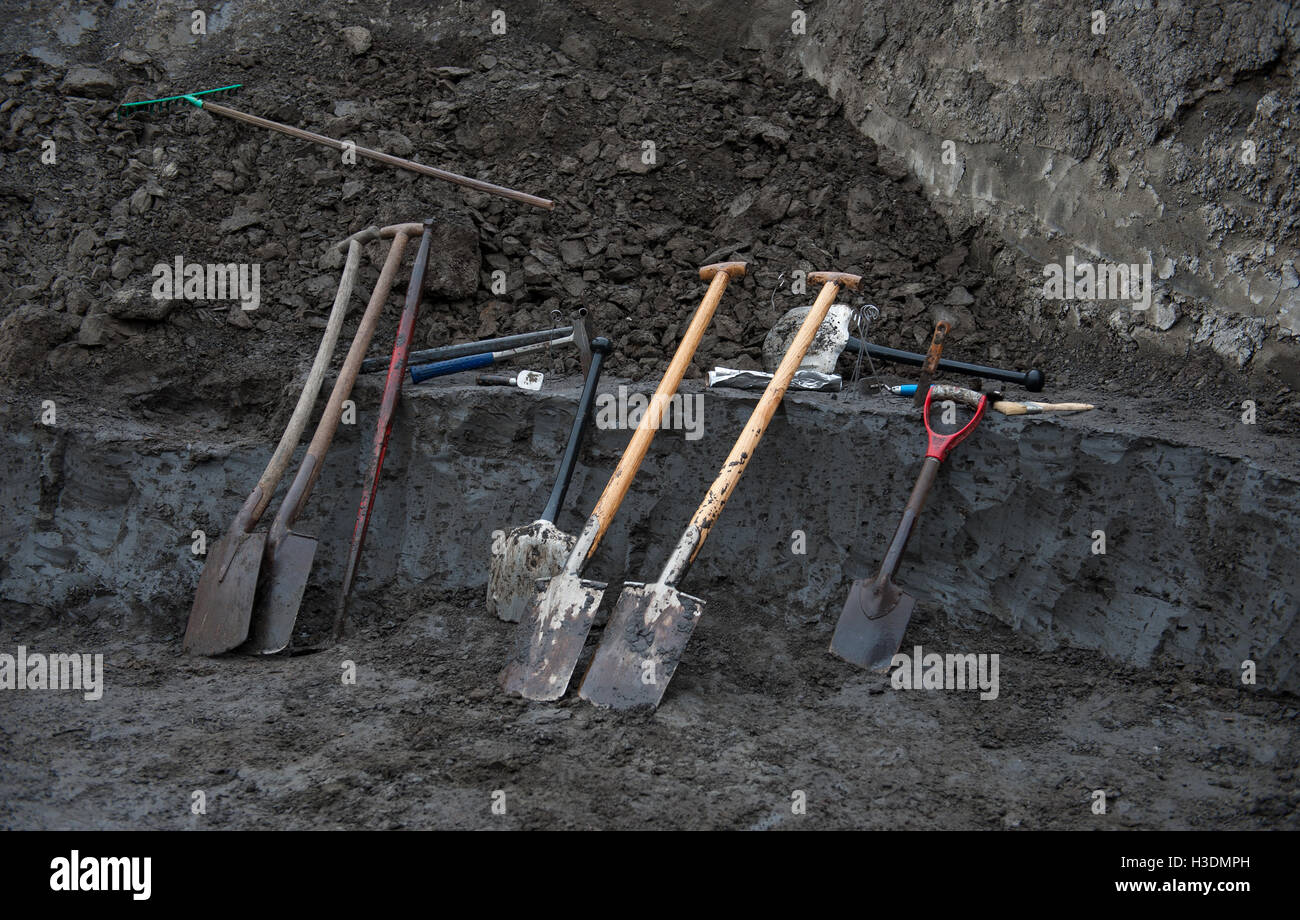 Gross Pampau, Germany. 6th Oct, 2016. Digging tools in a gravel pit in ...
