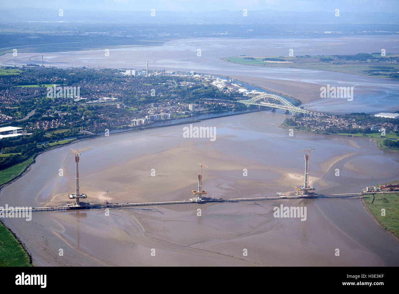 An aerial view of the new River Mersey Crossing under construction at ...