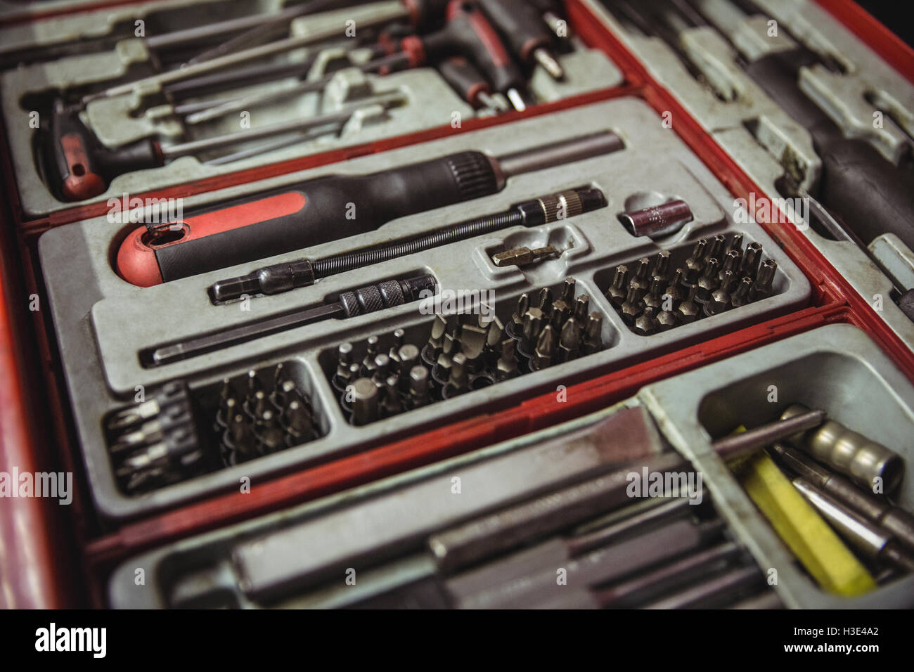 Tools arranged in tool box Stock Photo - Alamy