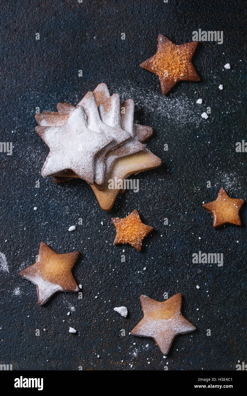 Homemade shortbread star shape sugar cookies different size with sugar ...