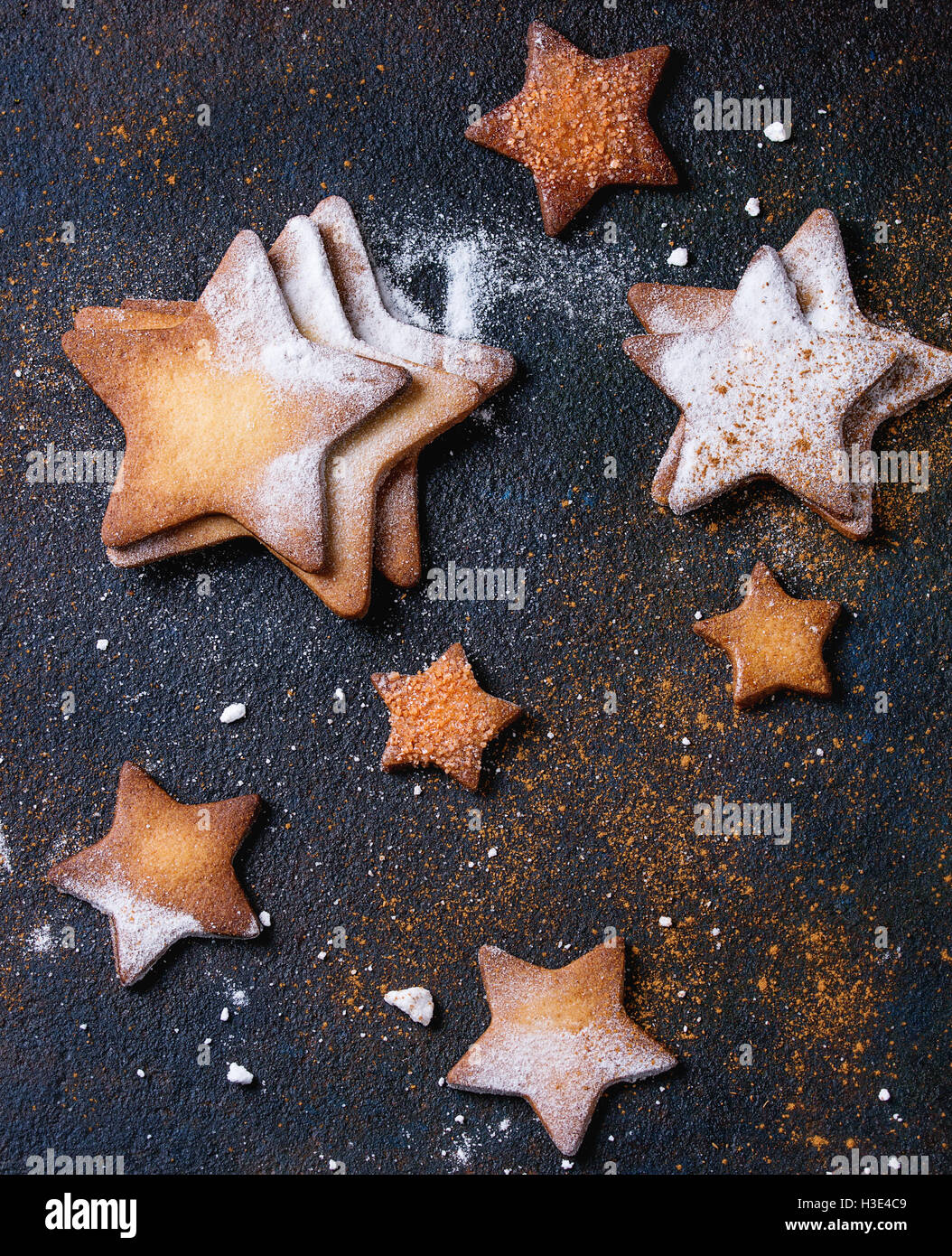 Homemade shortbread star shape sugar cookies different size with sugar ...