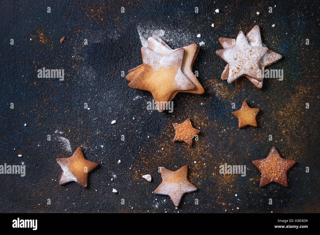 Homemade shortbread star shape sugar cookies different size with sugar ...