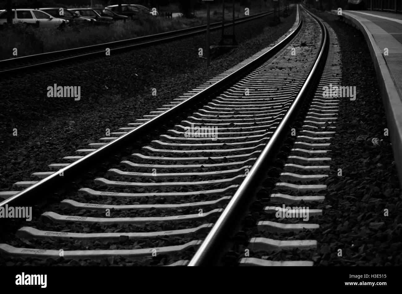 railway line in black and white Stock Photo - Alamy