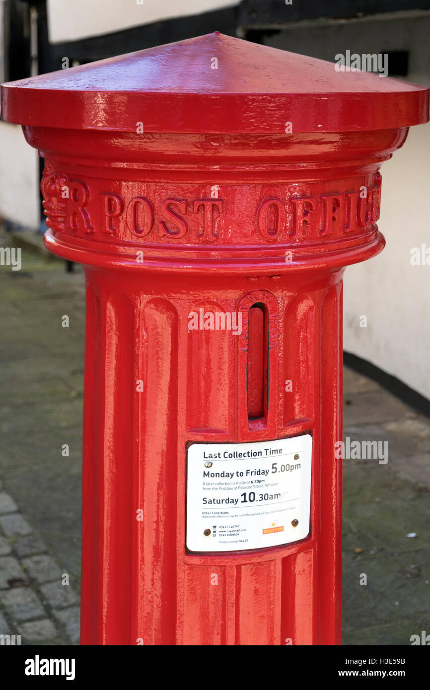 Cylindrical letter box with upright slot in Eton Berkshire Stock Photo ...