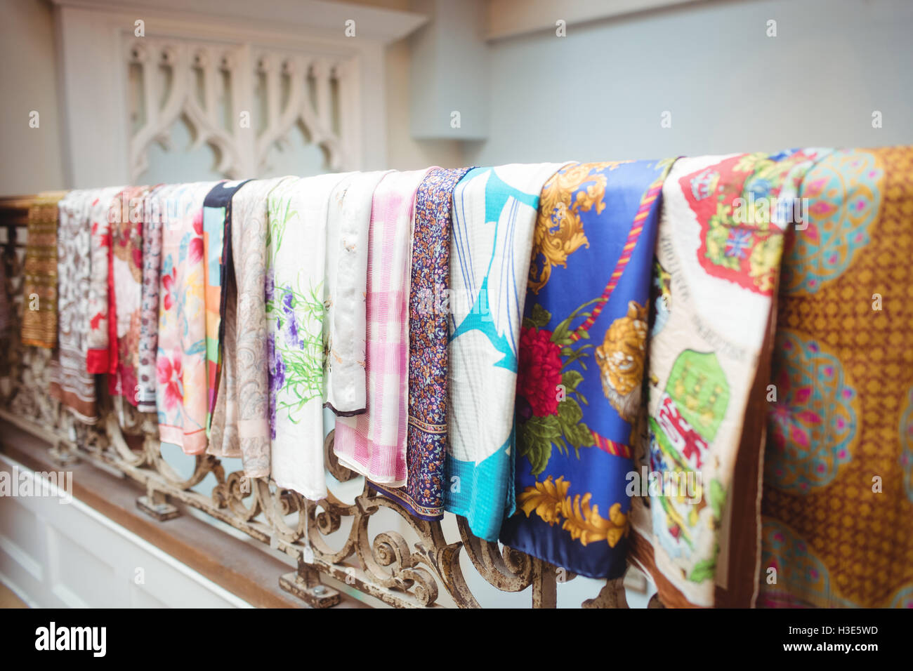 Various fabric on railings Stock Photo - Alamy
