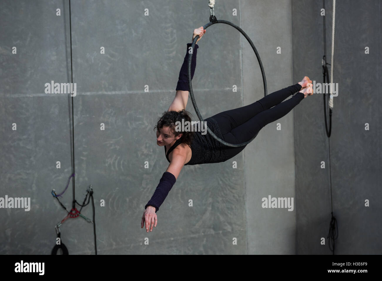 Gymnast performing gymnastics on hoop Stock Photo - Alamy