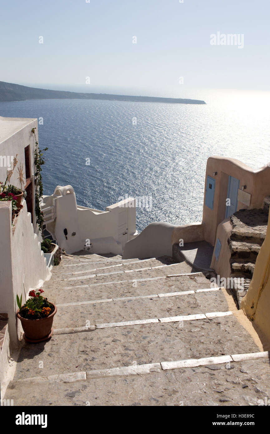 Santorini Island - Stairs to the Mediterranean Sea Stock Photo - Alamy