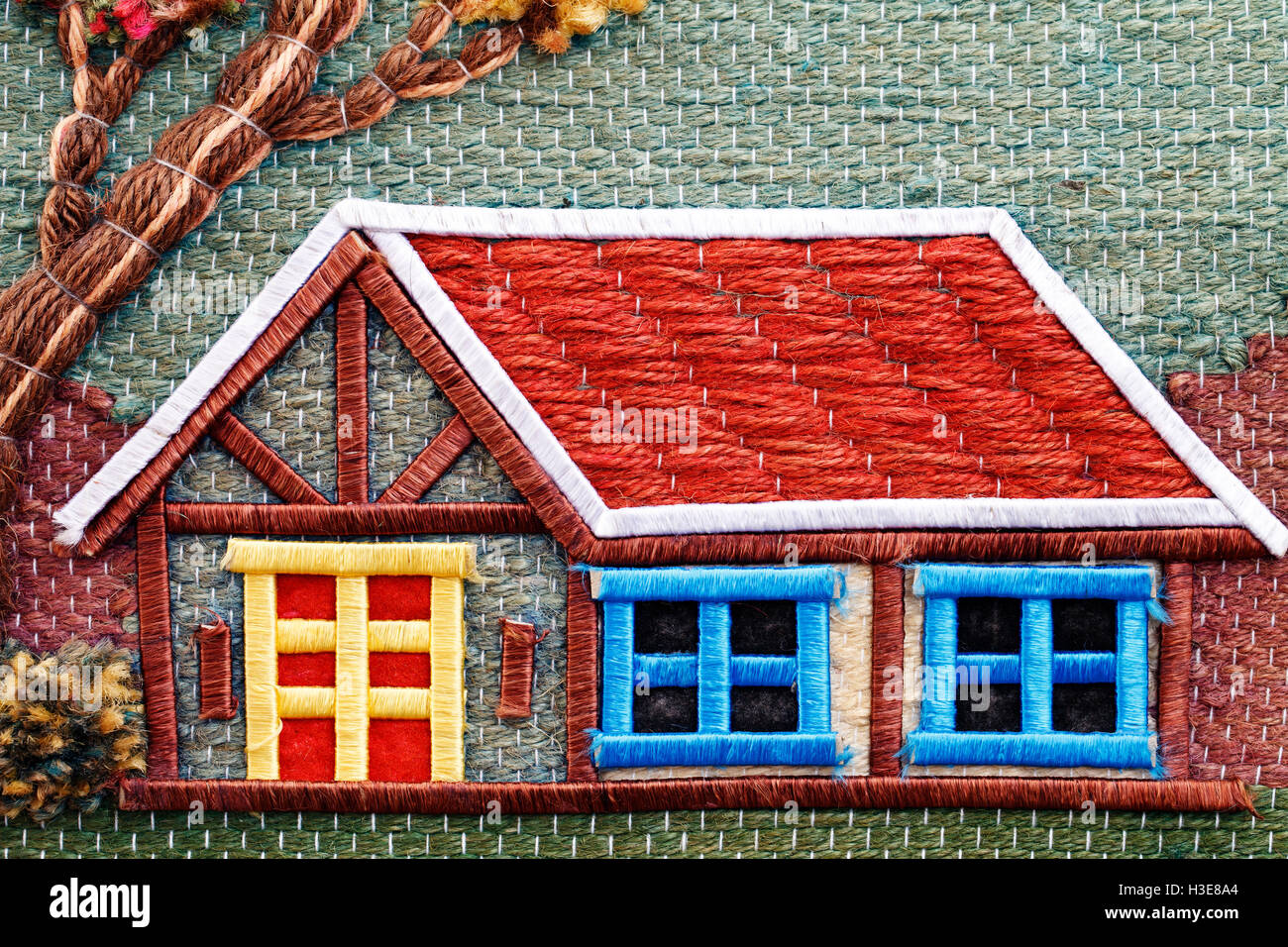 a beautiful house embroidered thread , background symbol sign Stock ...