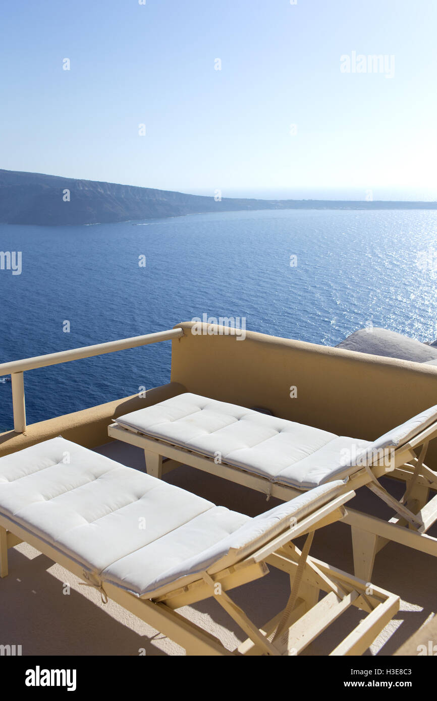 Sunbathing area with a beautiful view of the sea and mountains Stock ...