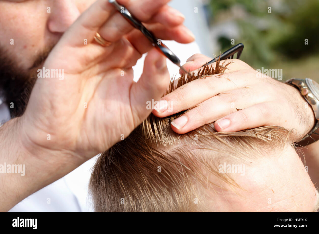 master hairdresser and stylist in the workflow closeup Stock Photo - Alamy