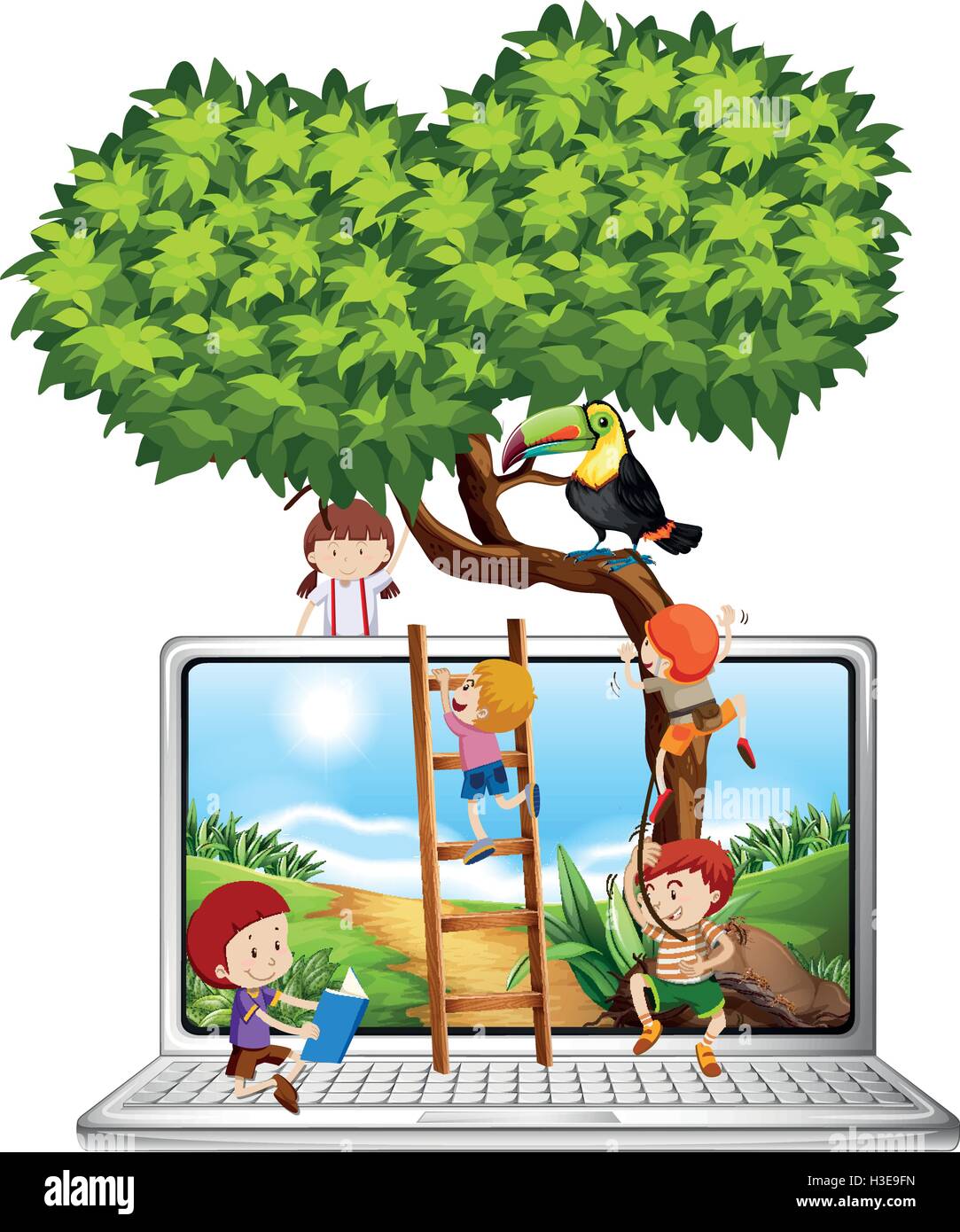 Illustration Kid Climbing Tree High Resolution Stock Photography and ...