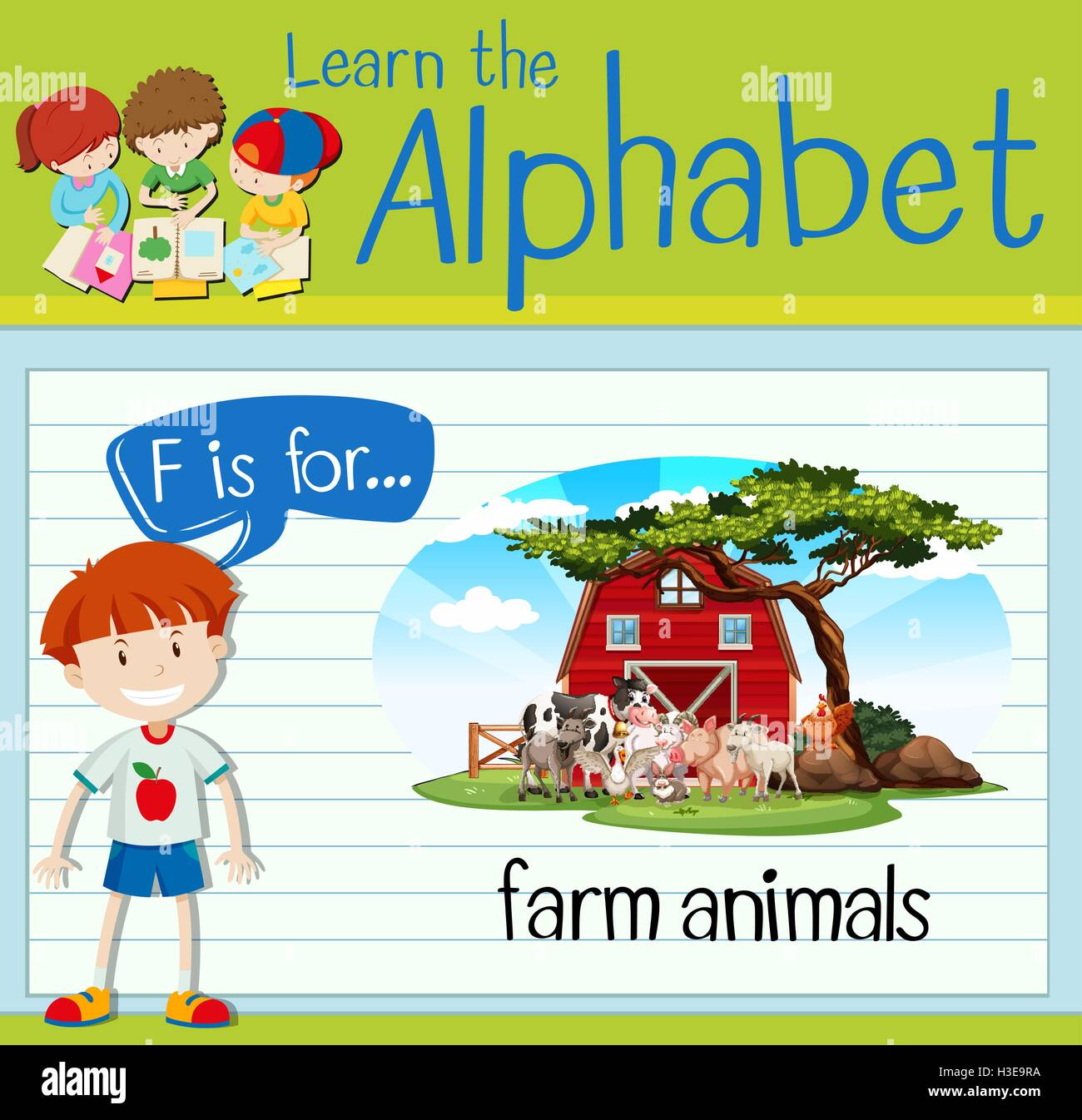 Flashcard letter F is for farm animals illustration Stock Vector Image ...
