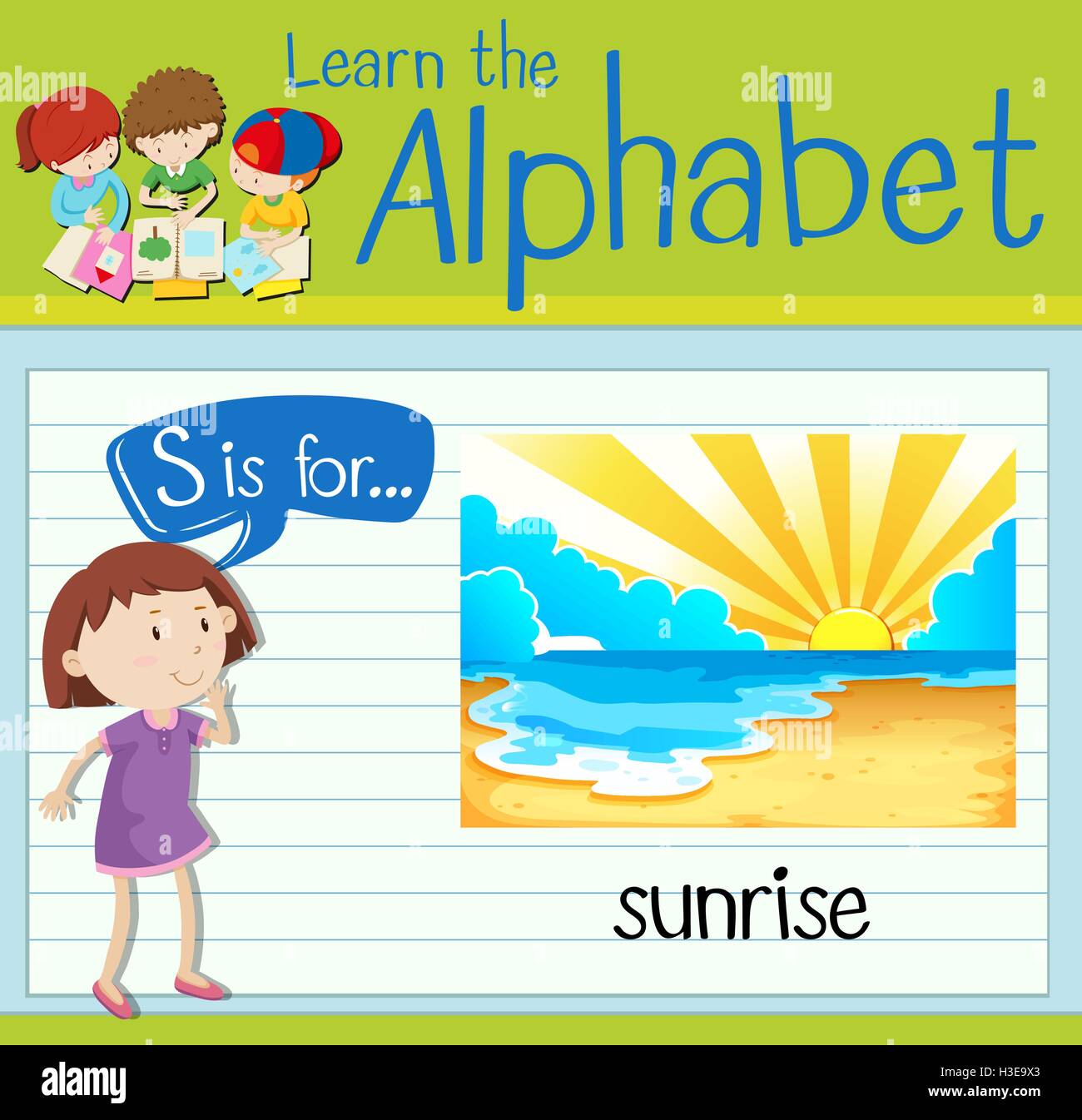 Flashcard letter S is for sunrise illustration Stock Vector Image & Art ...