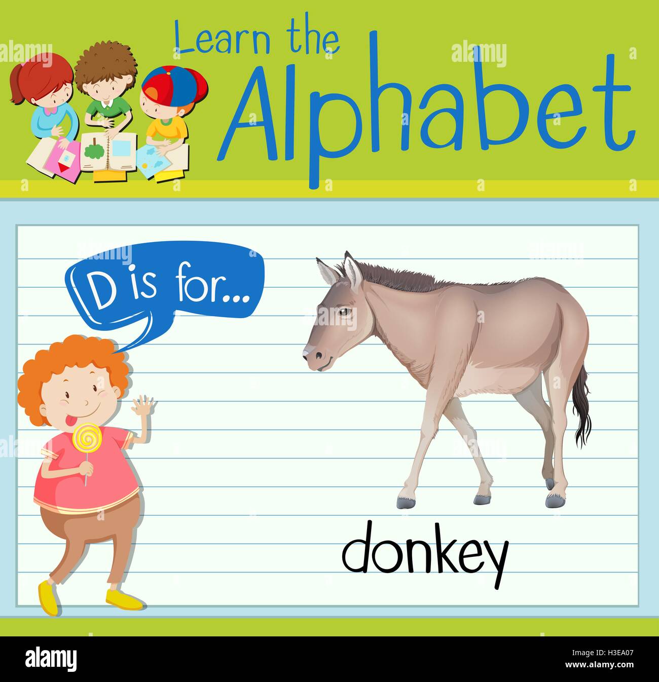 Flashcard letter D is for donkey illustration Stock Vector Image & Art ...