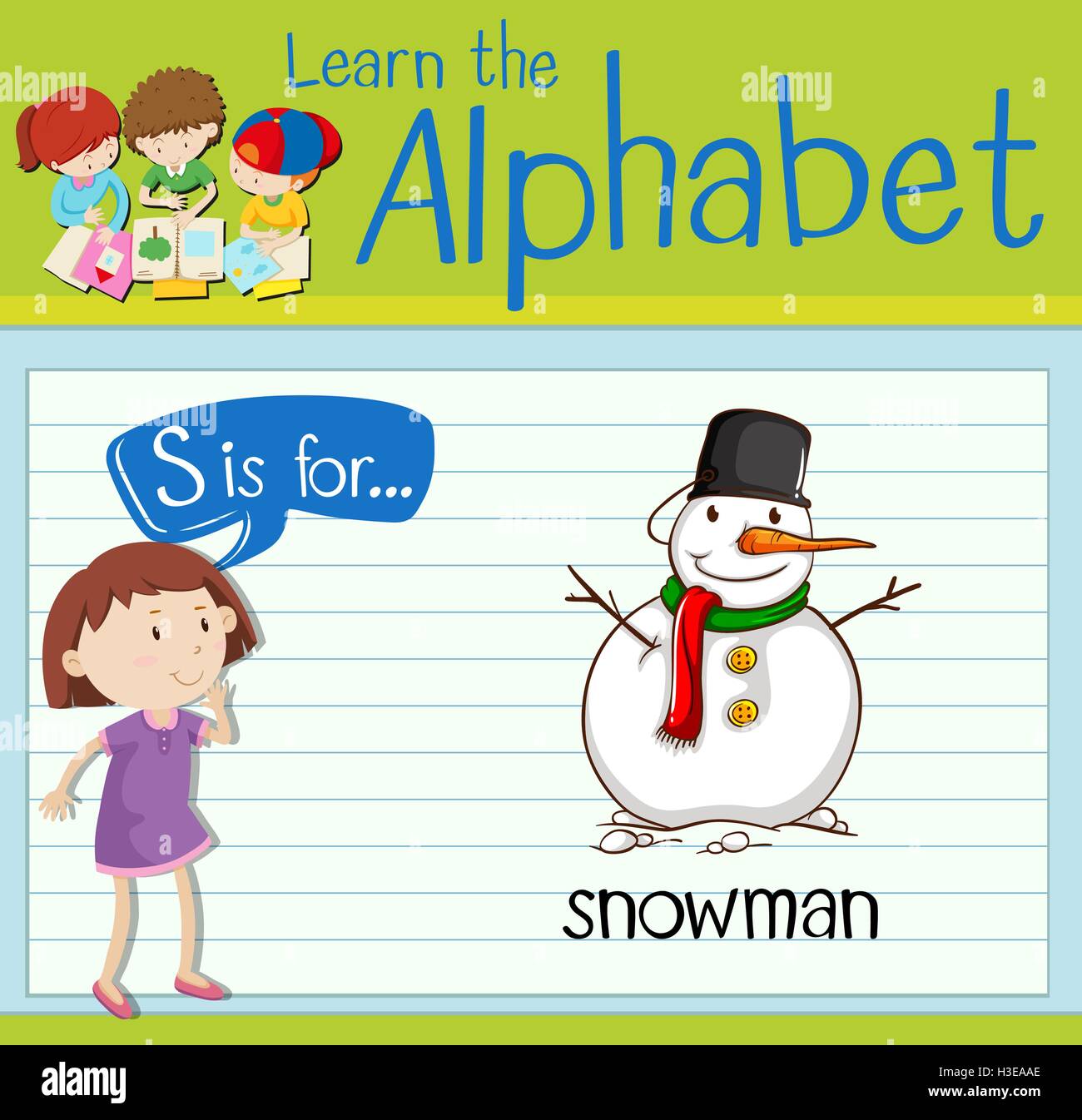 Flashcard letter S is for snowman illustration Stock Vector Image & Art ...