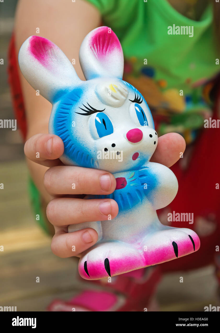 Old rubber toy in form of a colored rabbit for young children Stock ...