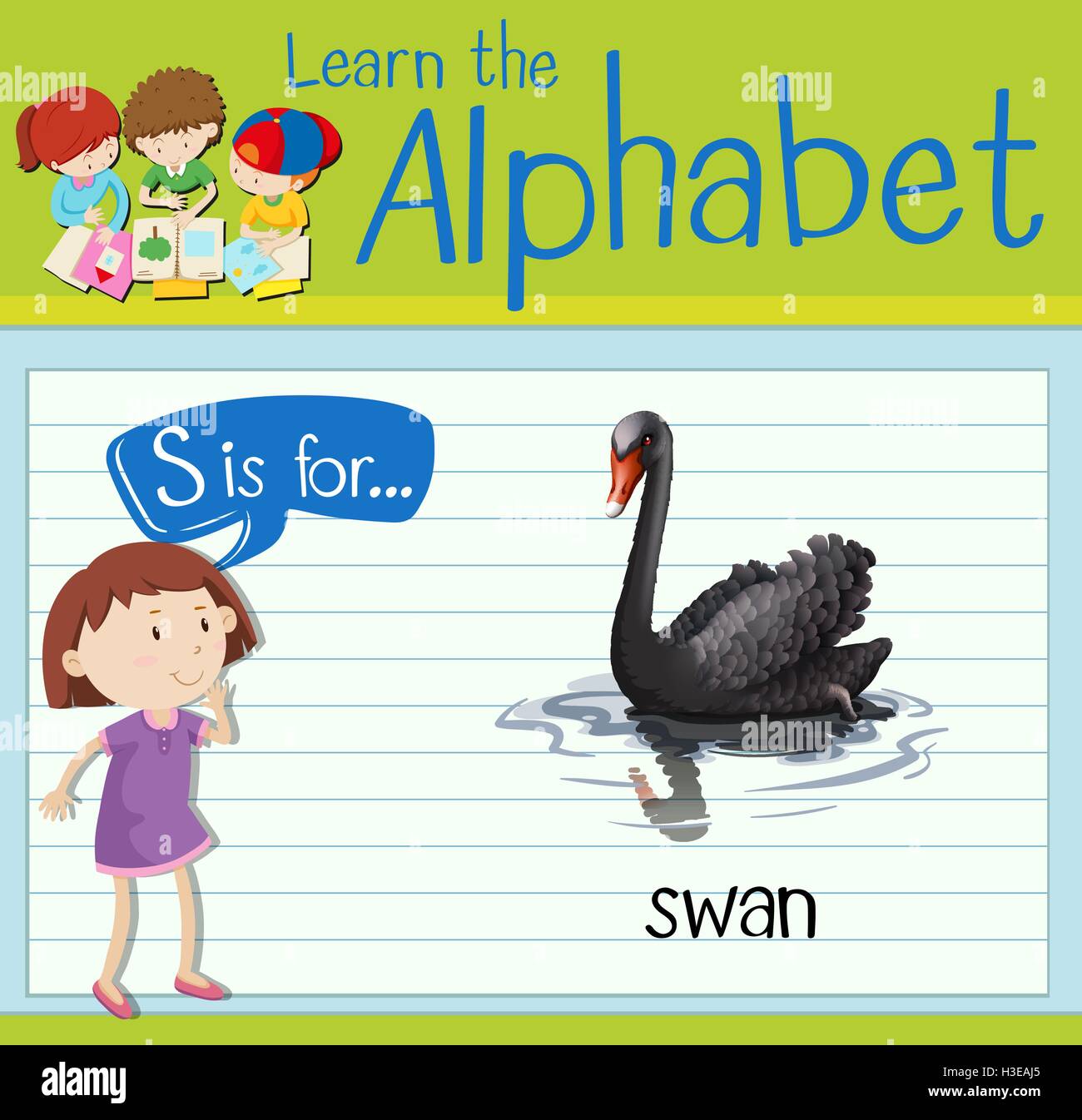 Flashcard letter S is for swan illustration Stock Vector Image & Art ...