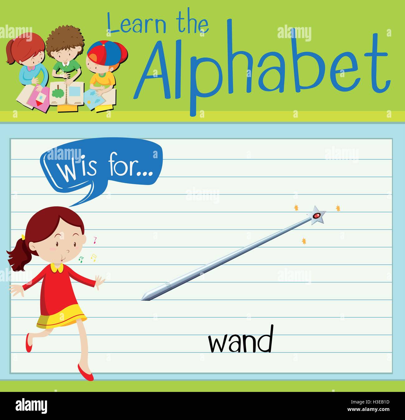 Flashcard letter W is for wand illustration Stock Vector Image & Art ...