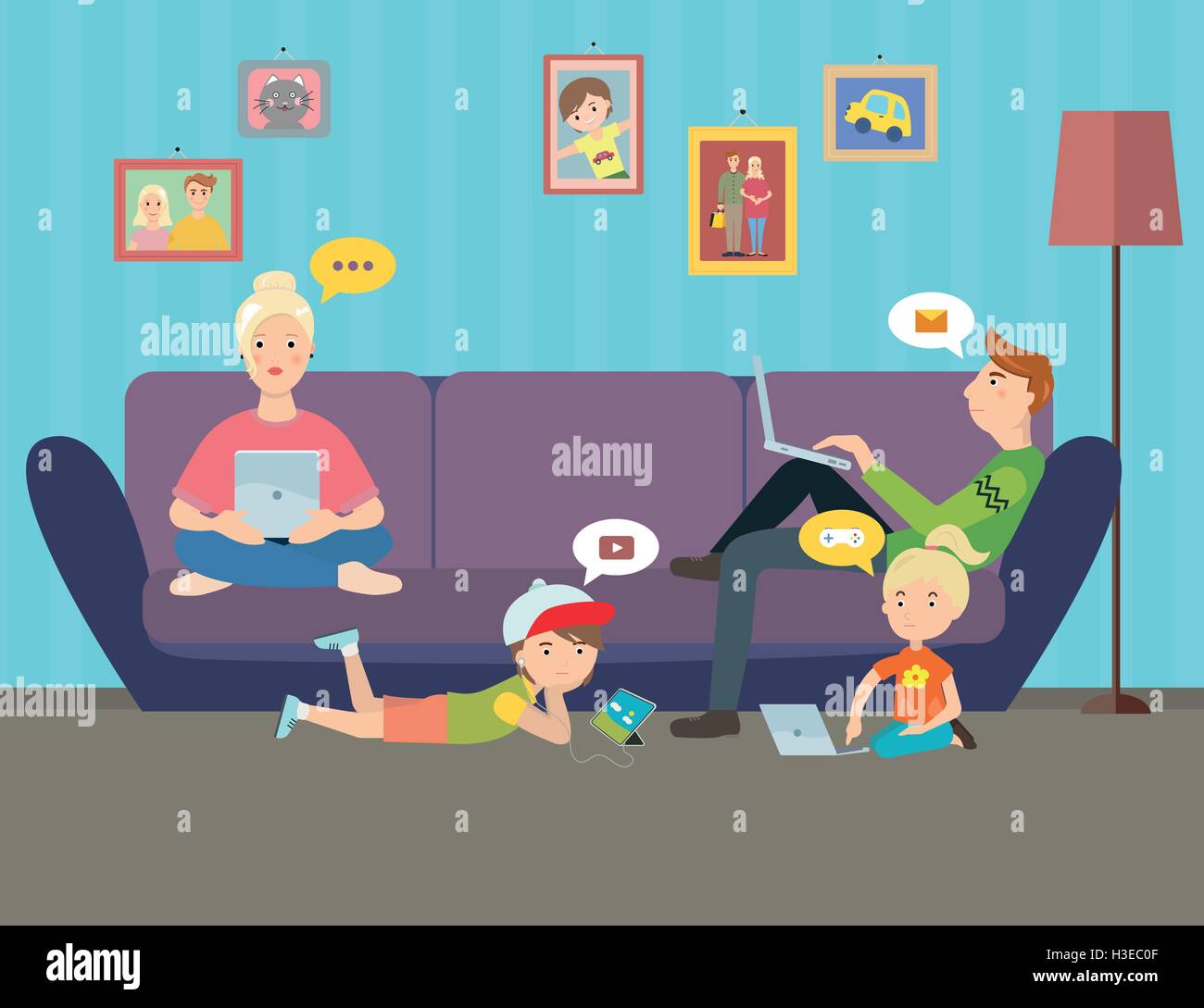 Illustration of Family using electronic gadgets Stock Vector Image ...