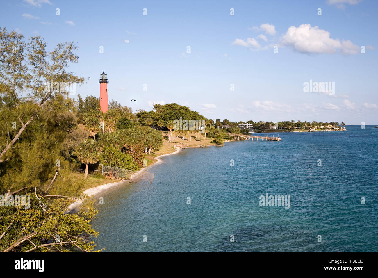 View of the Jupiter Inlet coast line from the Jupiter Inlet Bridge with ...