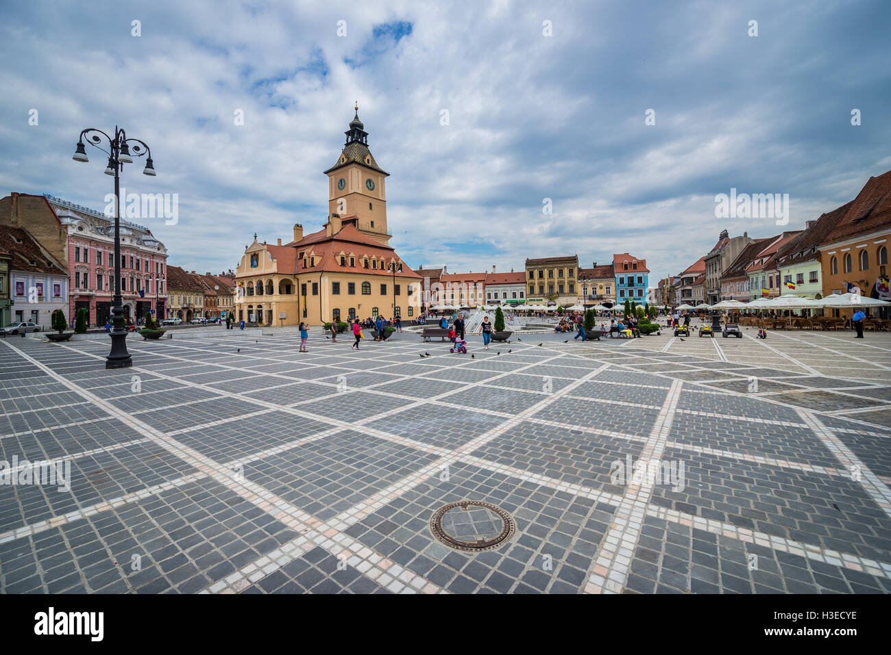 Council Square, main square of the Brasov, Romania with building of ...