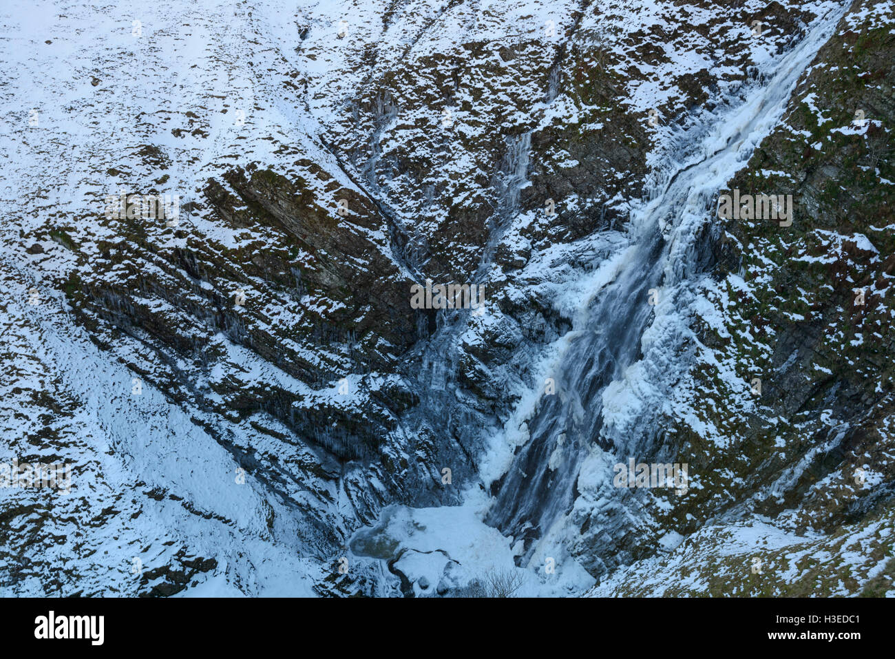 Grey Mare's Tail waterfall in winter snow and ice, near Moffat ...