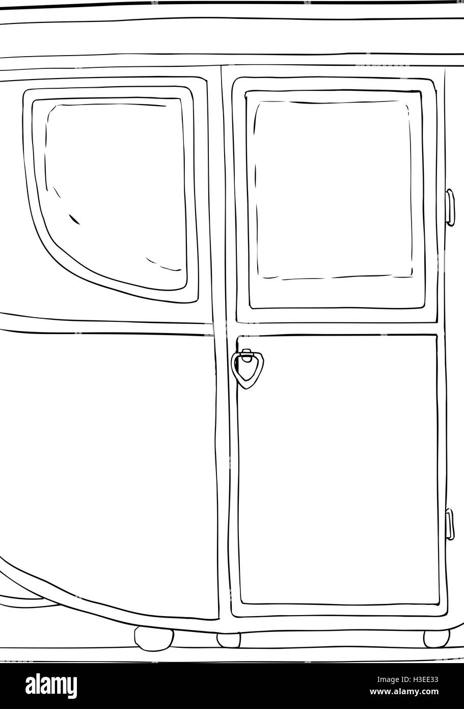 Outlined side view on single 18th century carriage with door Stock ...
