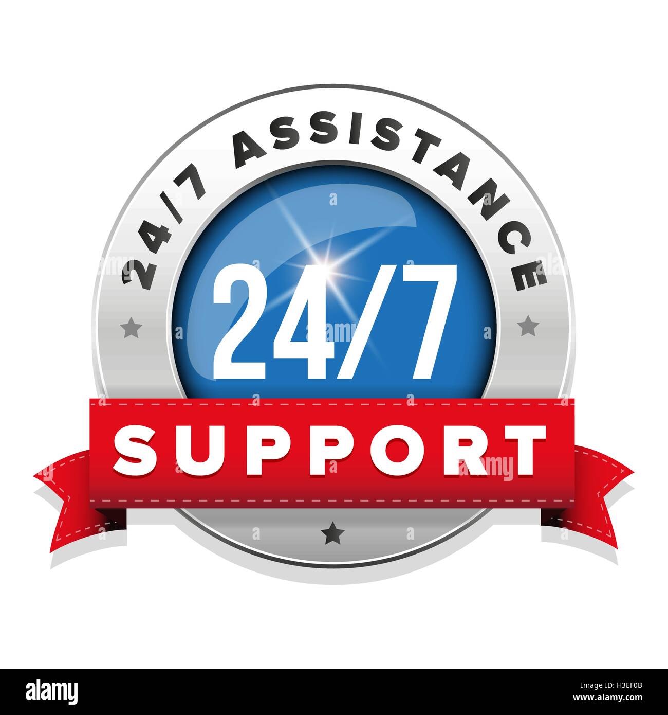 24 7 badge hi-res stock photography and images - Alamy
