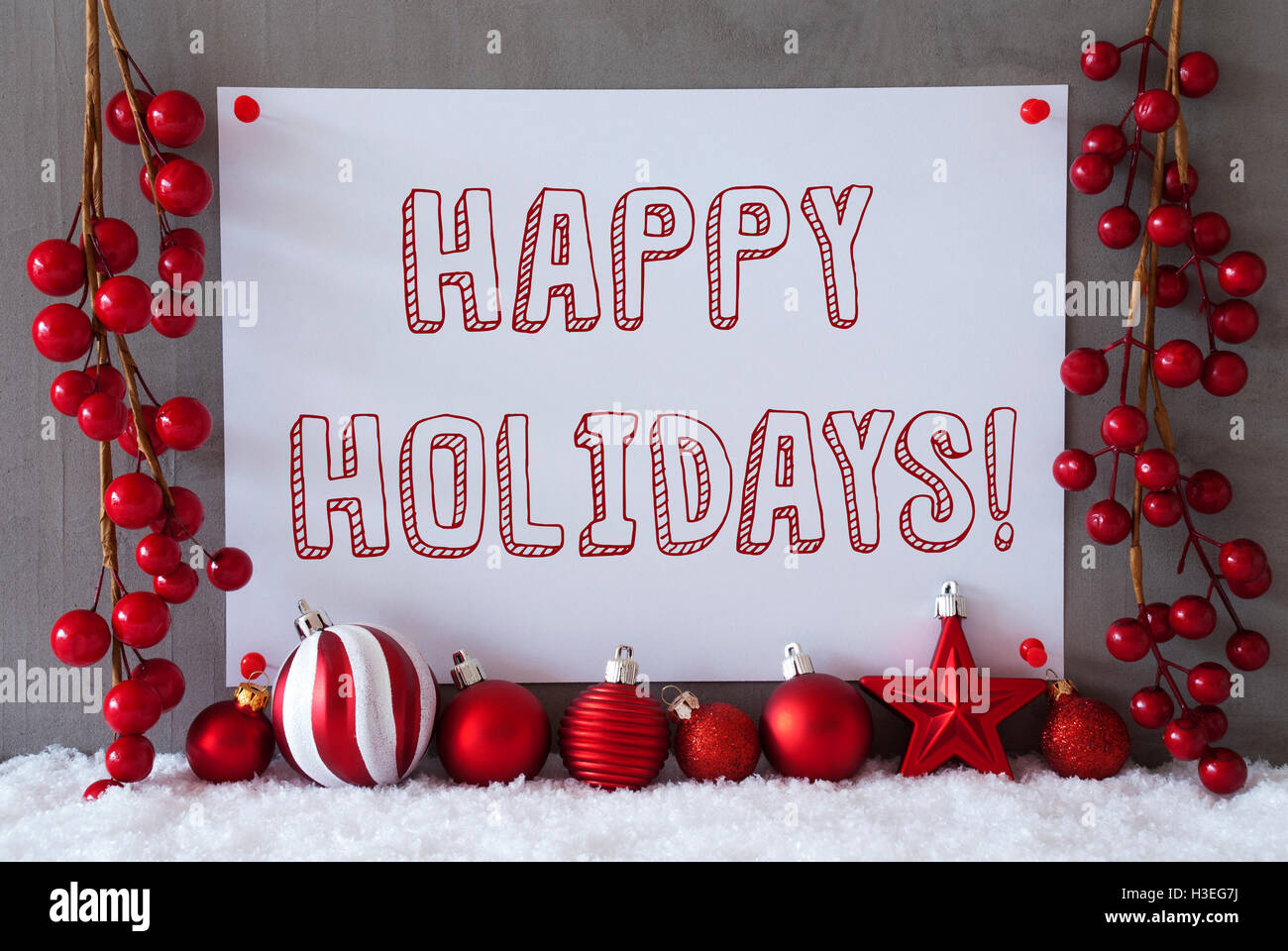 Label, Snow, Christmas Balls, Text Happy Holidays Stock Photo - Alamy