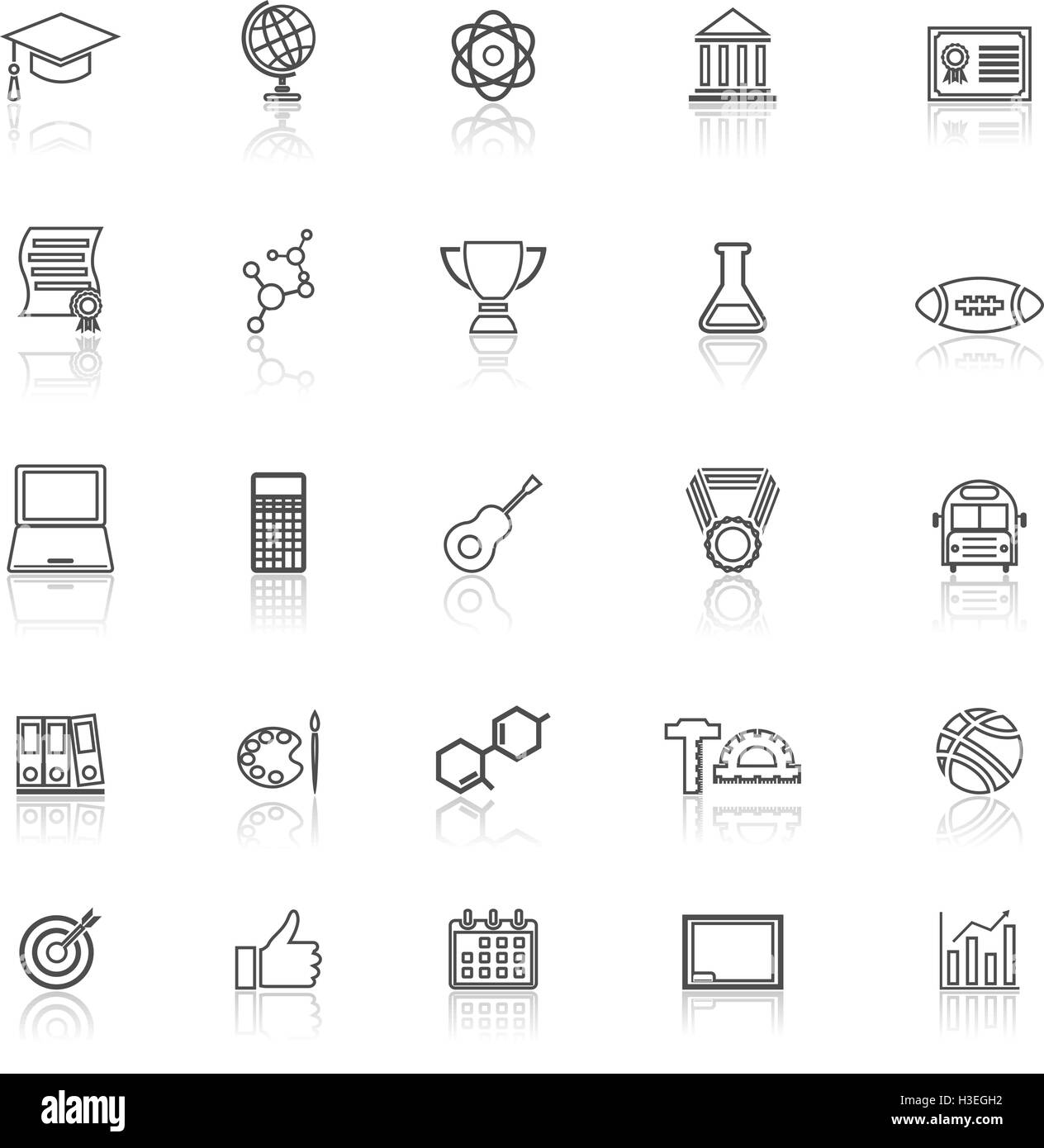 College line icons with reflect on white background, stock vector Stock ...