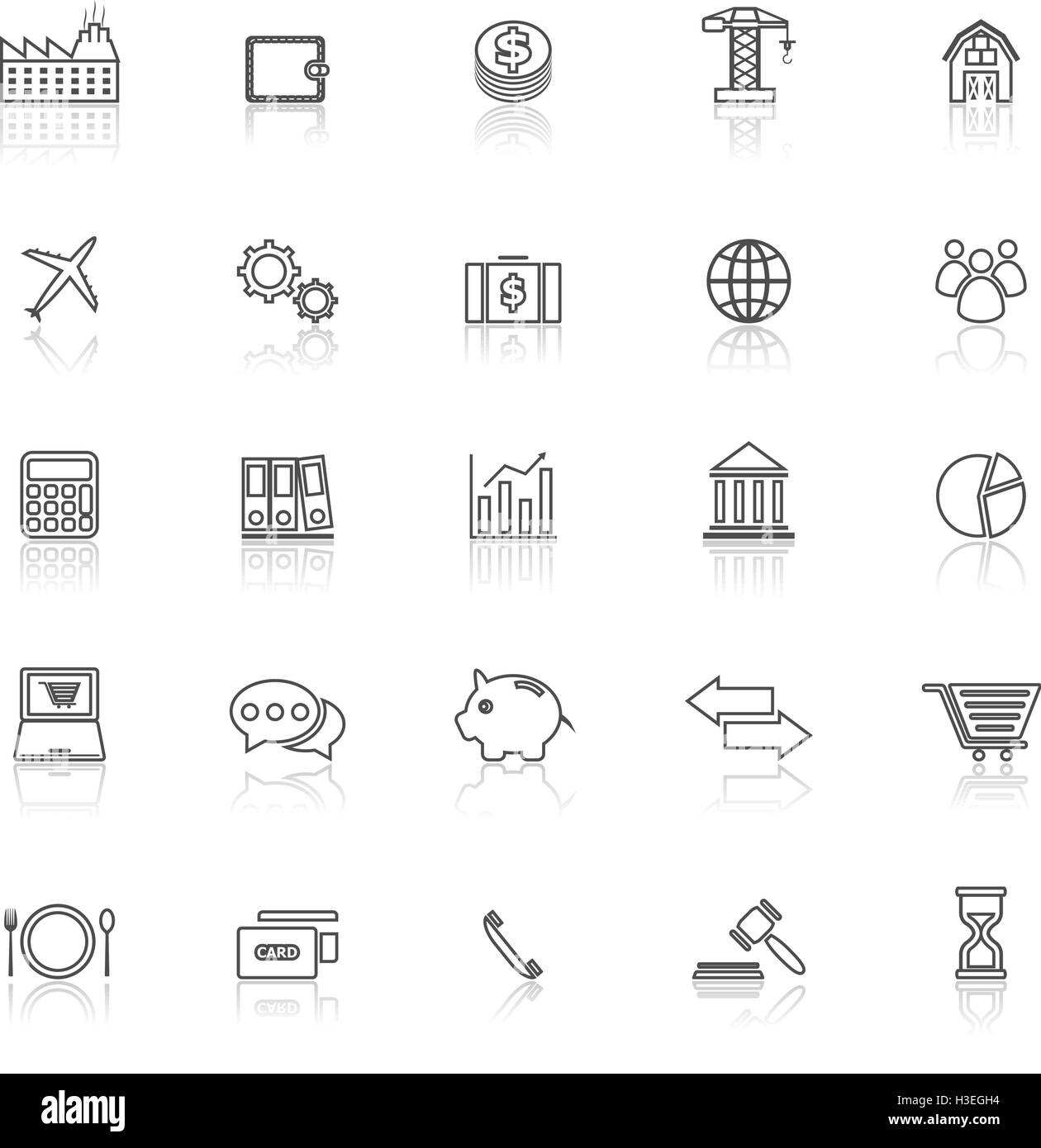 Economy line icons with reflect on white background, stock vector Stock ...